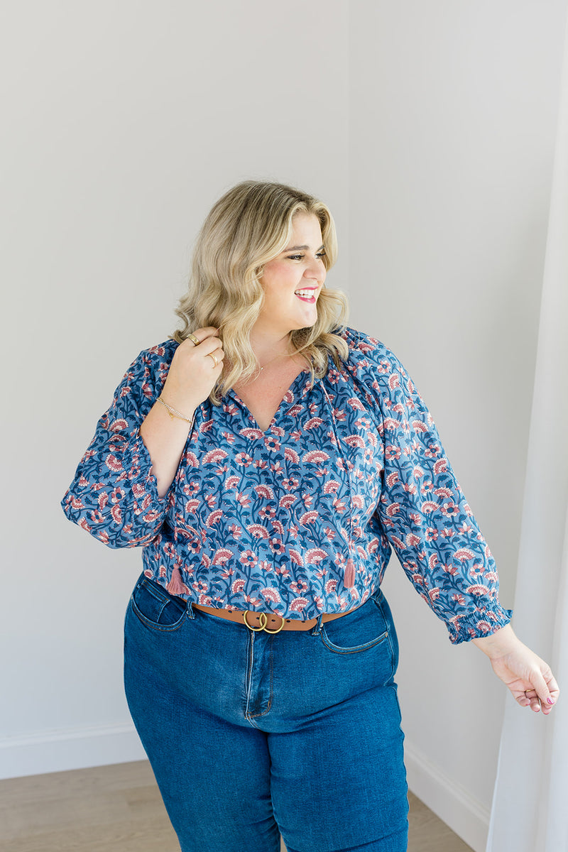The Jess Top in Indigo Bloom – Carla Kiley Collection